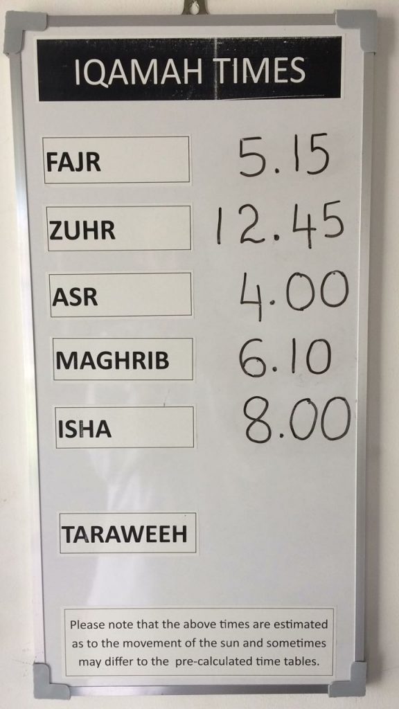 Iqamah Times for Salat – Masjid Uthmaan Bin Affaan Sri Lanka